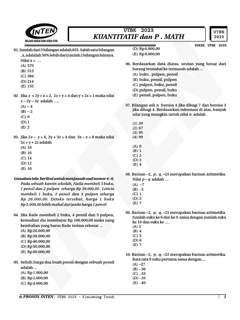 SET - 1 - UTBK 2023 - PK Dan PM PDF | PDF