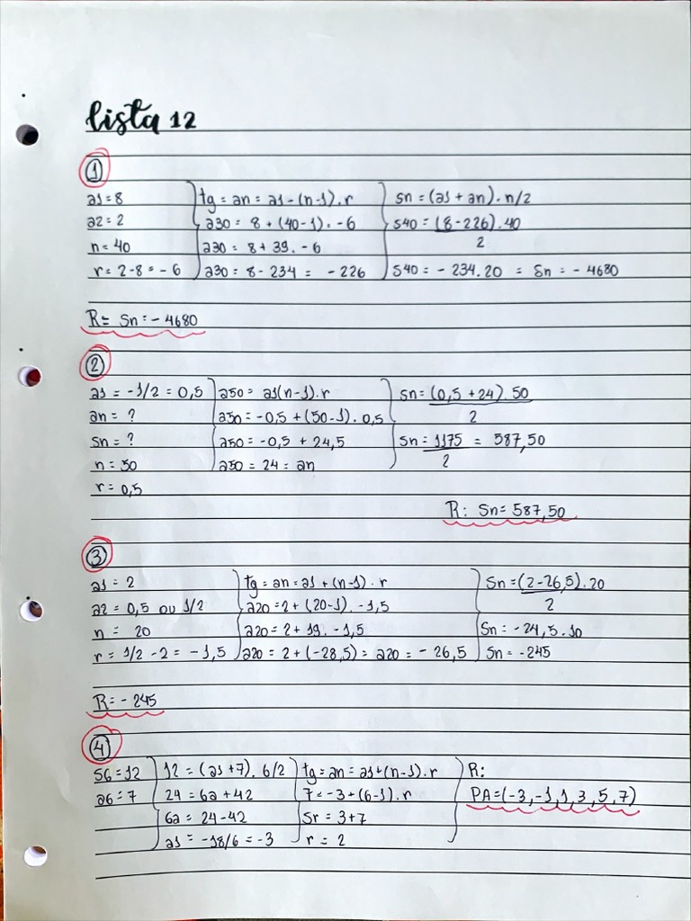 12 Lista PA Fórmula Da Soma Dos Termos Finita | PDF
