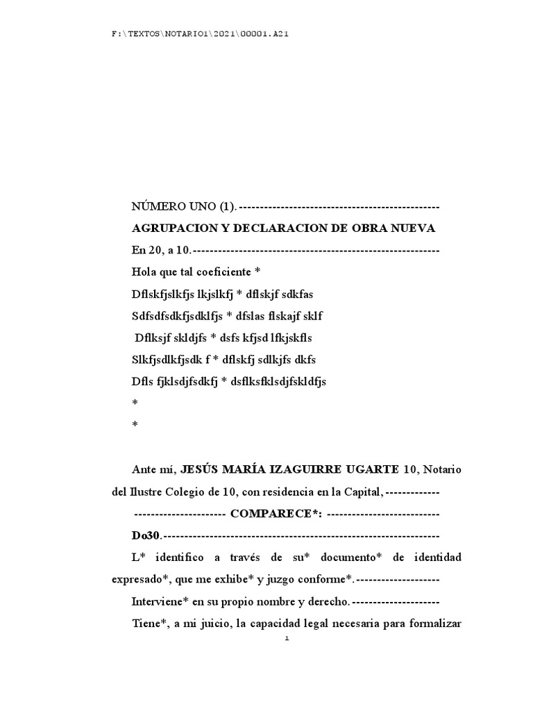 Agrupacion Y Declaracion de Obra Nueva: F:/TEXTOS/NOTARIO1/2021/00001.A21 | PDF | Justicia ...