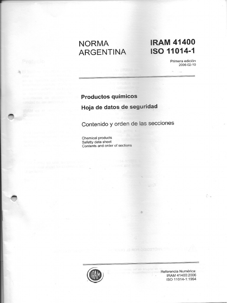 Norma IRAM 41400 Hojas Segudirad Productos Quimicos PDF | PDF