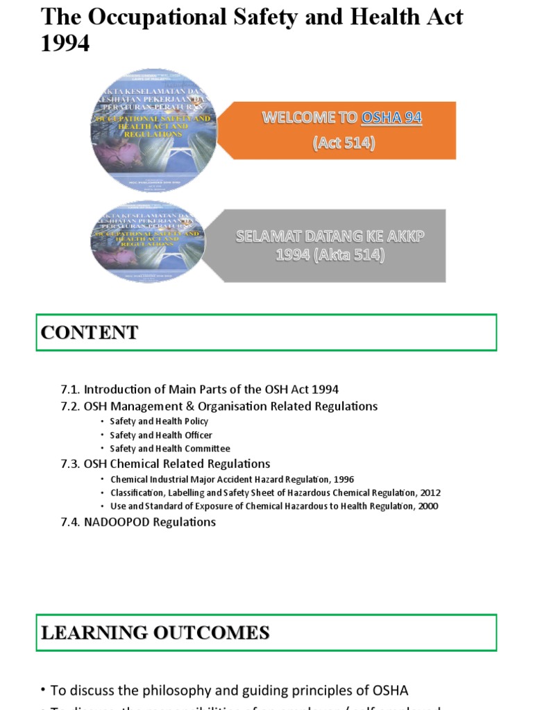 7.1 Introduction of Main Parts of The OSH Act 1994 | PDF | Occupational Safety And Health ...