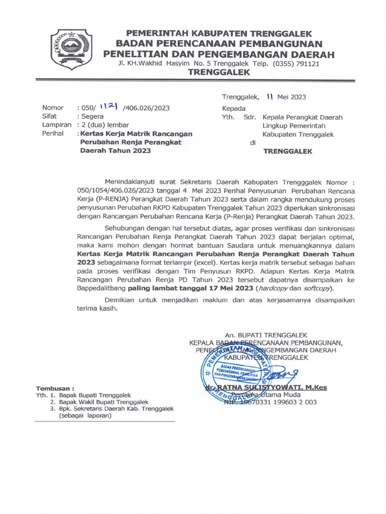 3.1 Surat KPD OPD - Kertas Kerja Matrik Ranc.P-RENJA PD 2023 | PDF