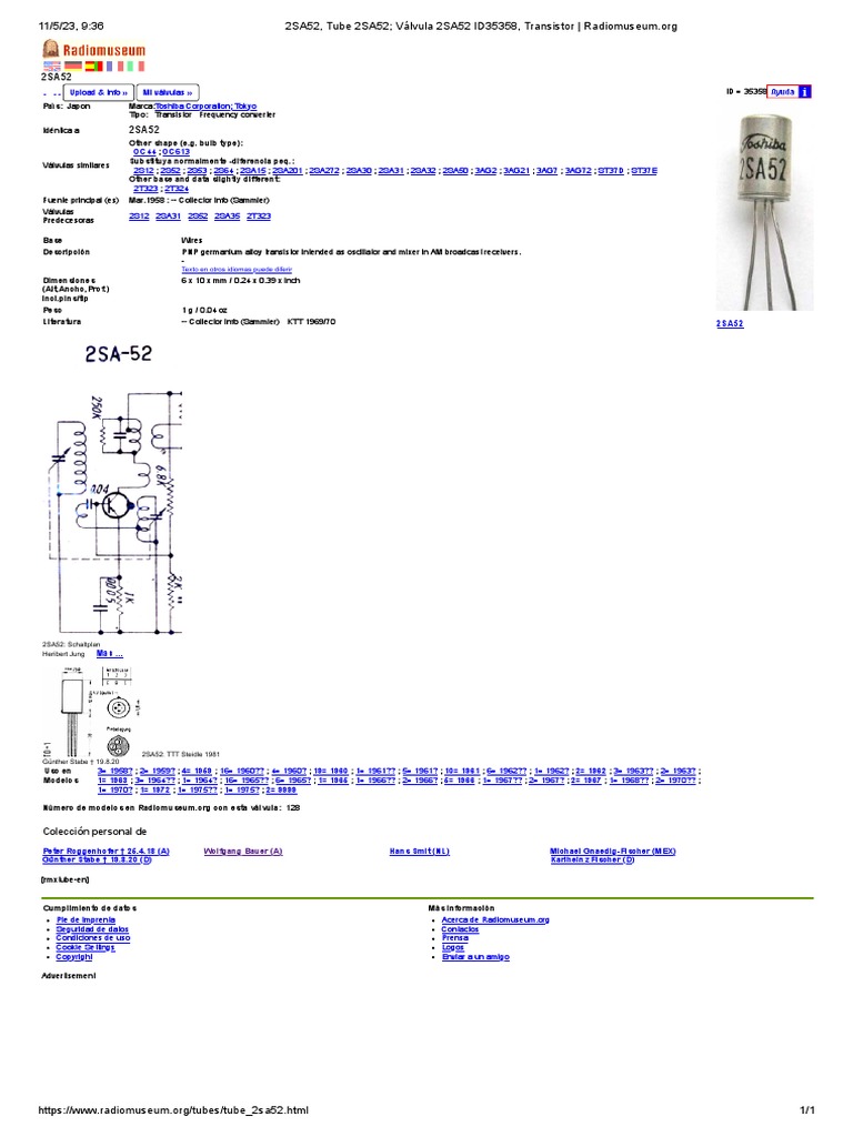 2SA52, Tube 2SA52 Válvula 2SA52 ID35358, Transistor | PDF | Ingenieria ...