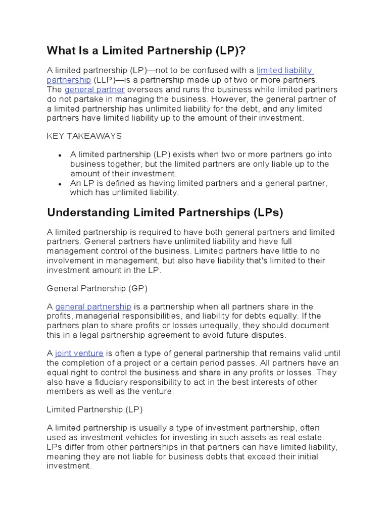 What Is A Limited Partnership | PDF | Partnership | Limited Liability ...