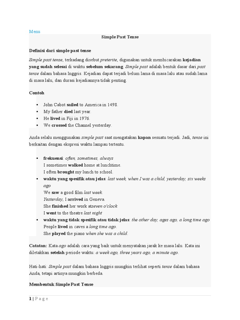 Simple Past Tense - EF - Indonesia | PDF | Syntax | Linguistic Typology