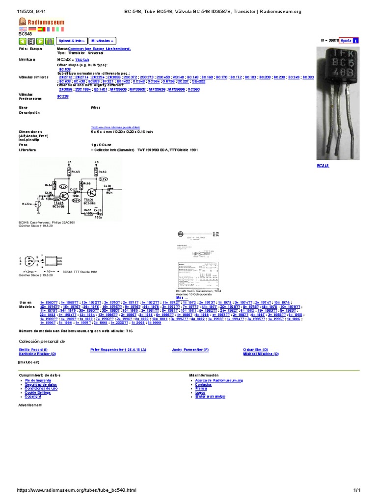 BC 548, Tube BC548; Válvula BC 548 ID35878, Transistor _ Radiomuseum ...