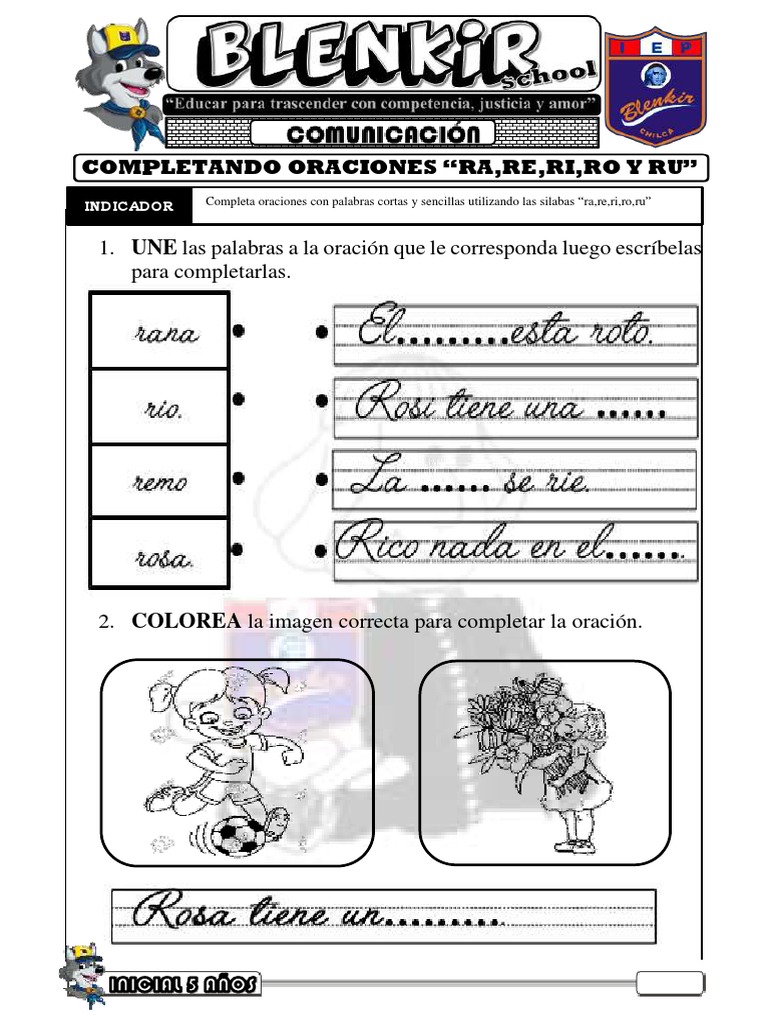Completa oraciones con ra, re, ri, ro, ru | PDF | Artes del Lenguaje y ...