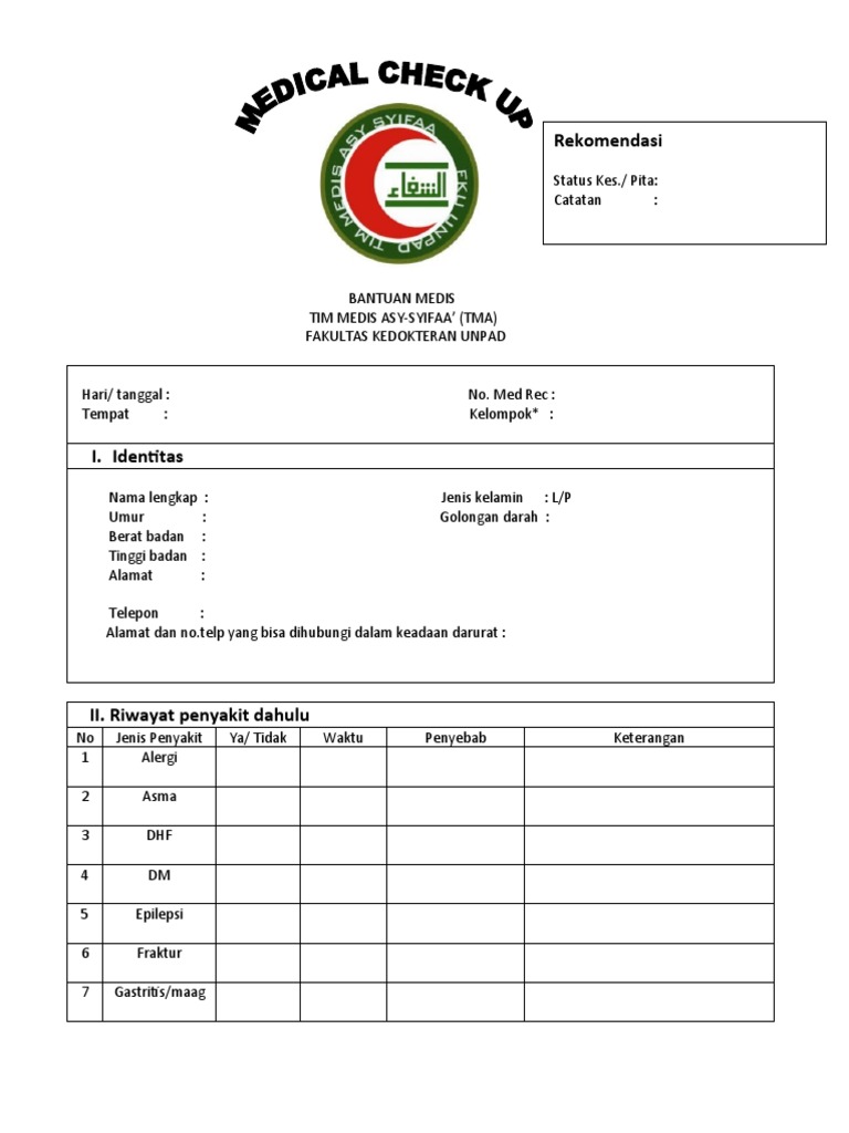 Form Medical Check Up | PDF