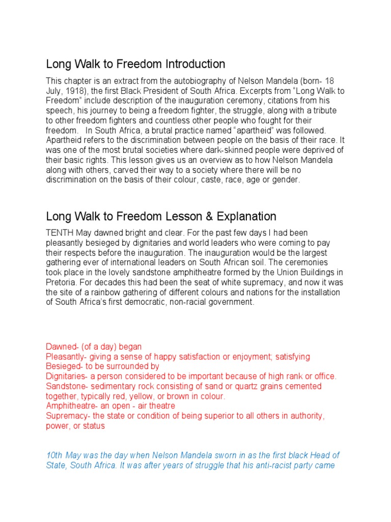 Long Walk To Freedom Introduction Notes | PDF | Nelson Mandela | Apartheid