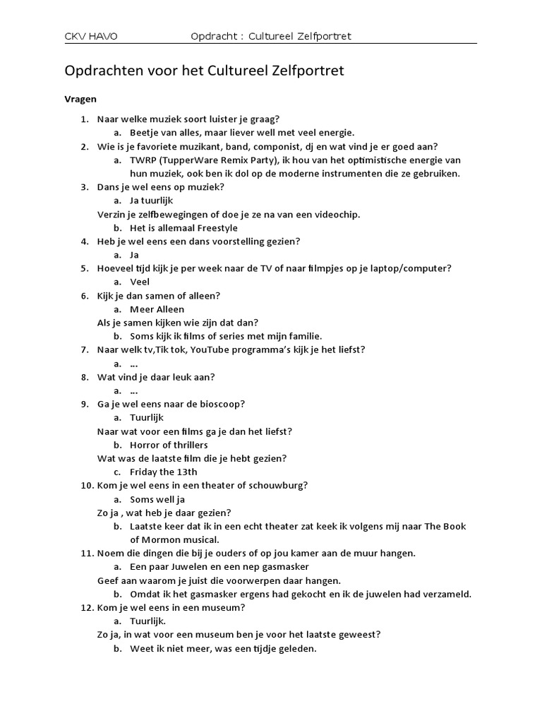 CKV 4 HAVO - Vragenlijst | PDF