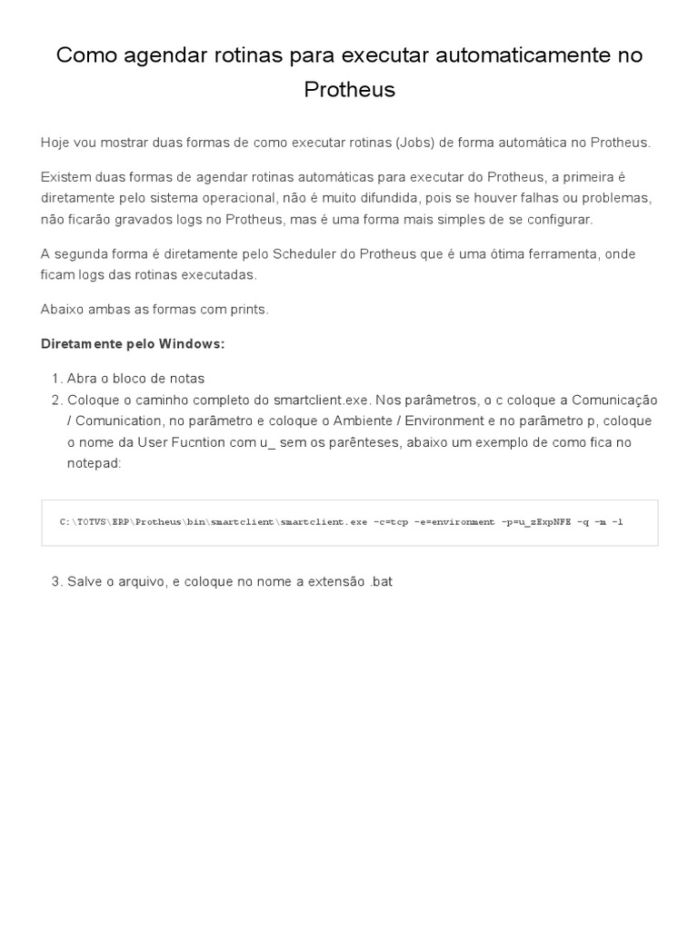 Como Agendar Rotinas para Executar Automaticamente No Protheus | PDF | Informática | Programas