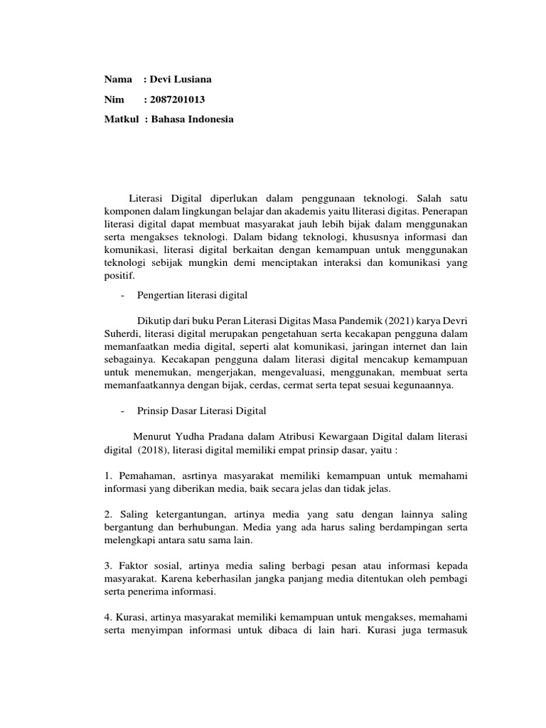 Tugas1 - Devi Lusiana 2087201013 - Literasi Digital PDF | PDF