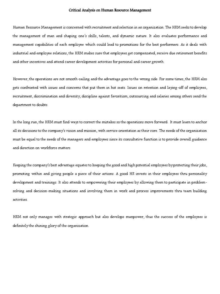Critical Analysis | PDF | Human Resources | Human Resource Management