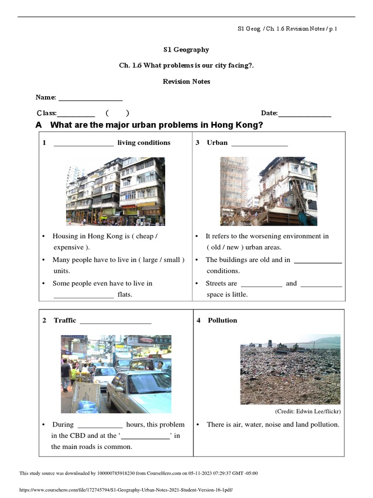 S1 Geography Urban Notes 2021 Student Version 1.6 1 PDF | PDF ...