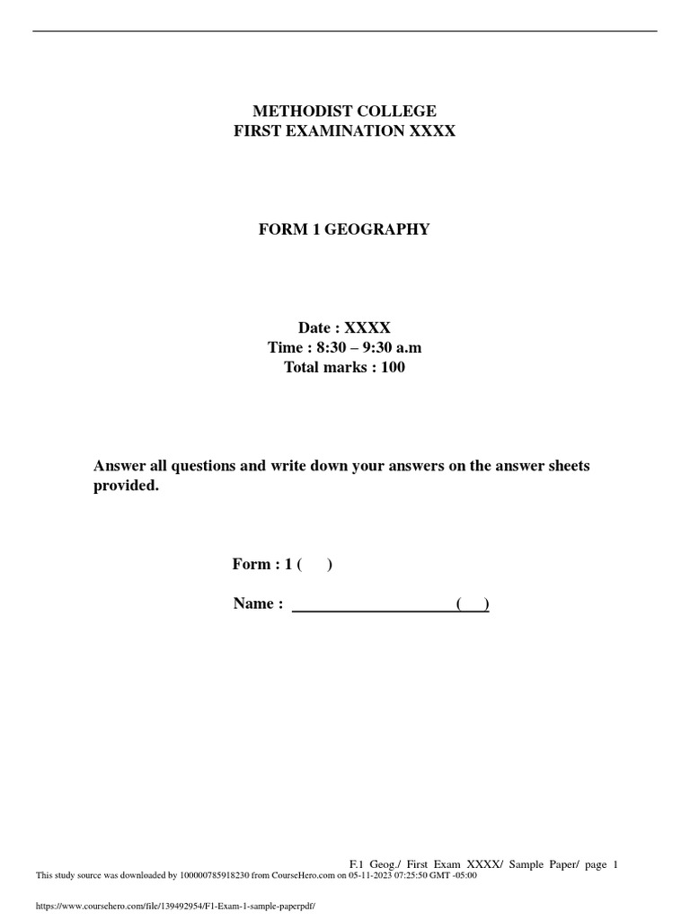 F1 Exam 1 Sample Paper PDF | PDF | Natural Environment | Urban Planning