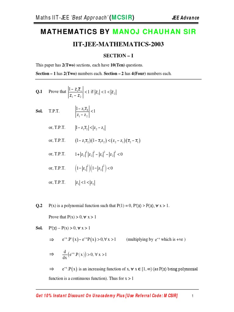 IIT-JEE Mathematics 1998 Solutions | PDF | Area | Slope