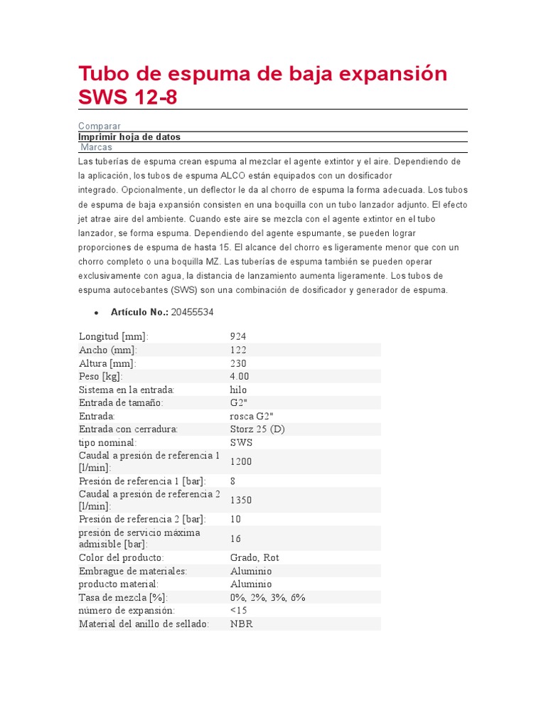 Tubo de Espuma de Baja Expansión SWS 12 | PDF