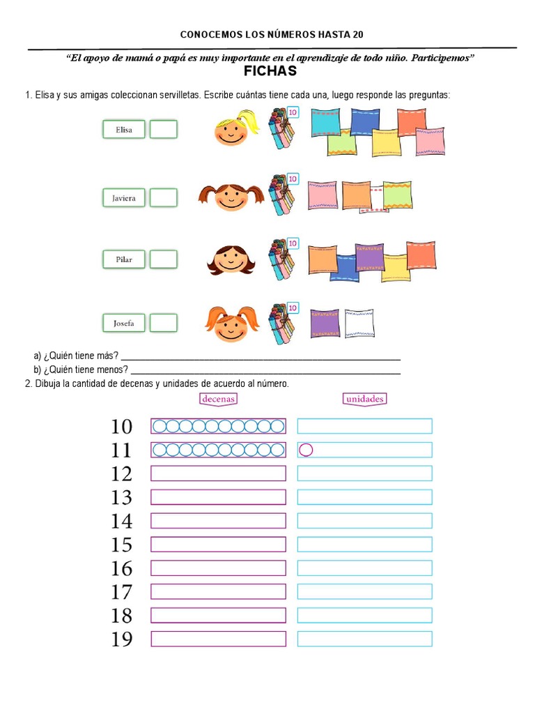 Ficha Matemática Aprendemos A Contar Hasta El (20) 07-07-2022 | PDF