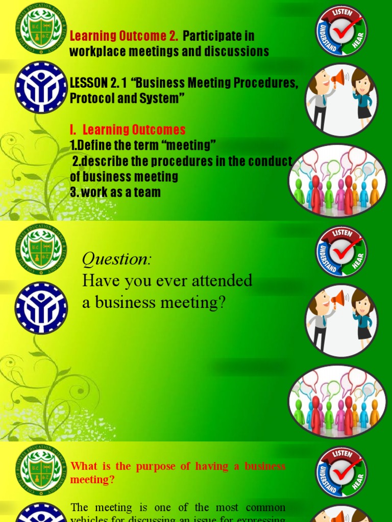 Participate in Workplace Meetings and Discussions | PDF