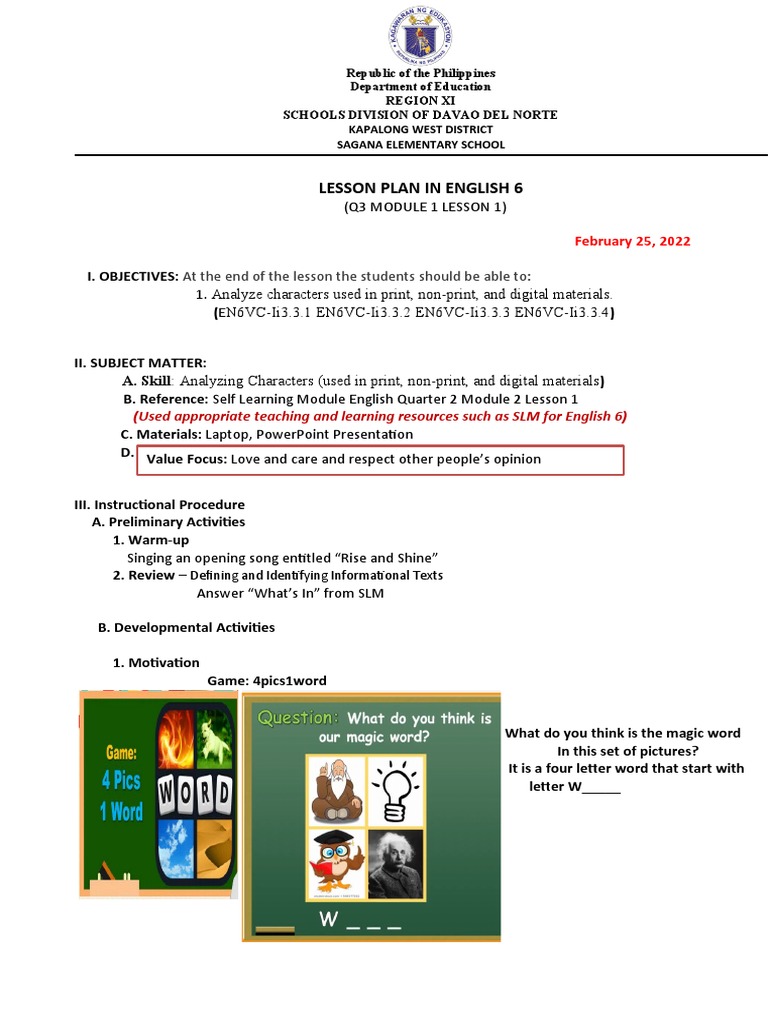 English 6 LP For COT 2 2021 | PDF | Learning | Lesson Plan