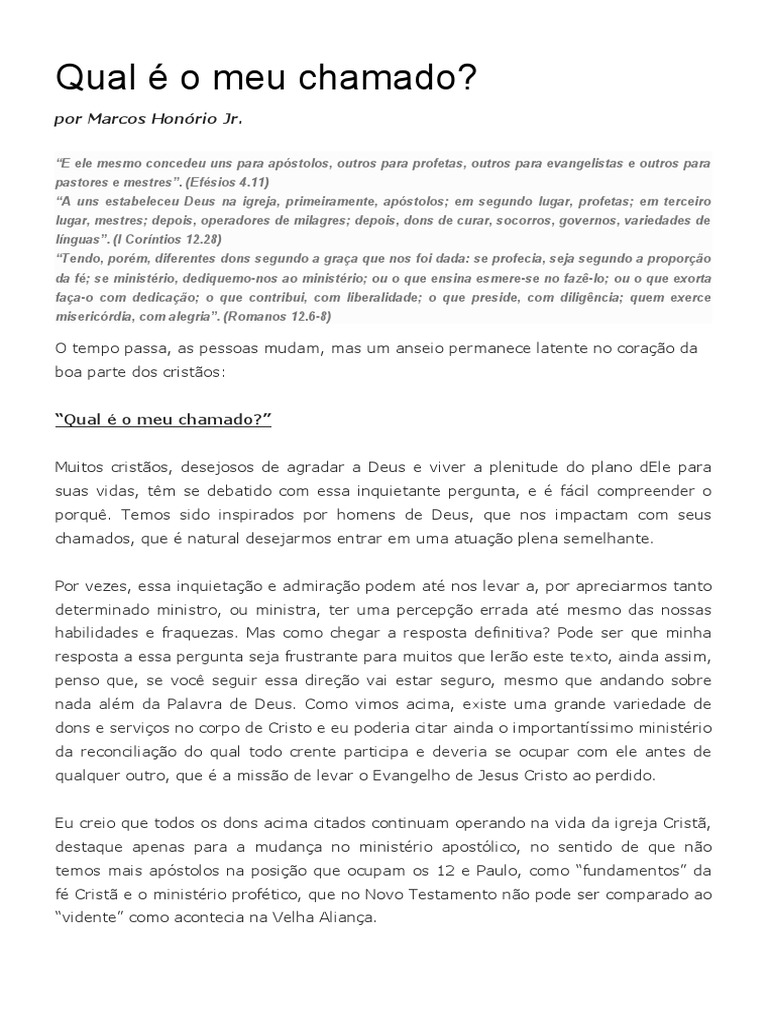 Como descobrir seu chamado | PDF | Presente espiritual | Igreja cristã