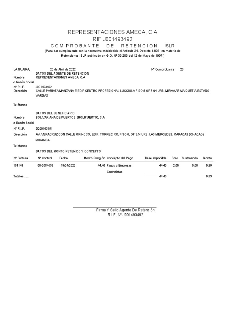 Comprobante Retención ISLR | PDF