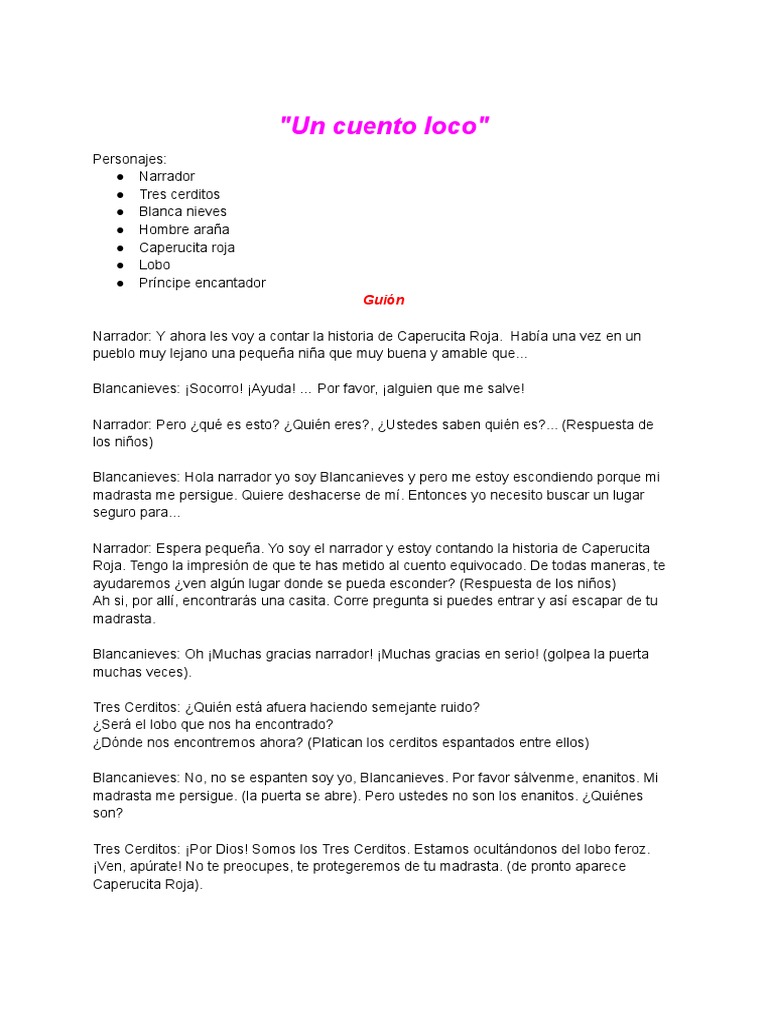 Cuento Loco con Personajes Variados | PDF | Blanco como la nieve ...