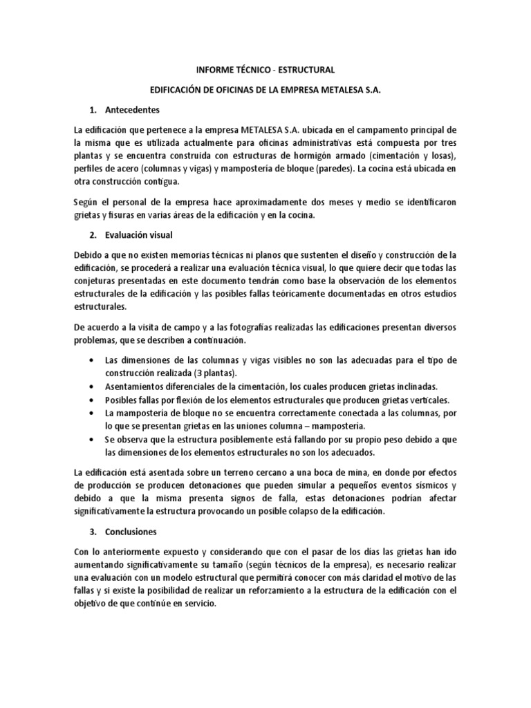 INFORME TÉCNICO - Estructural | PDF