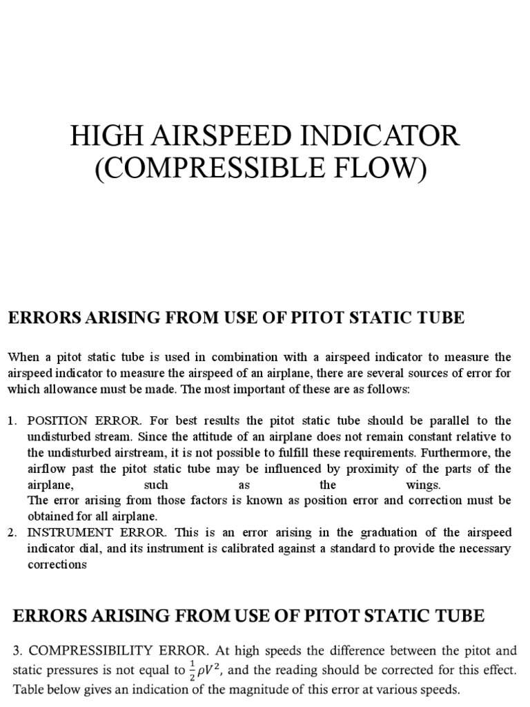 Errors Arising From Use of Pitot Static Tube | PDF | Airspeed | Aerodynamics