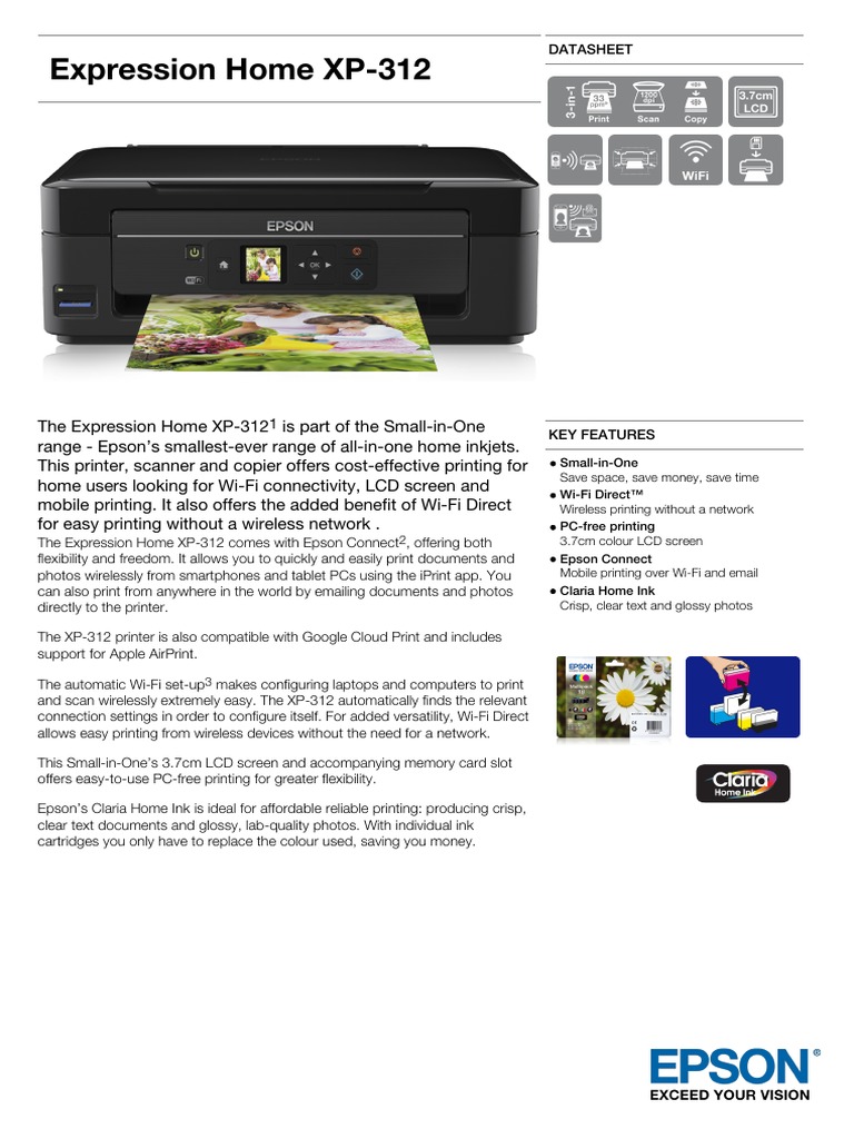 Expression-Home-XP-312-Datasheet | PDF | Printer (Computing) | Image Scanner