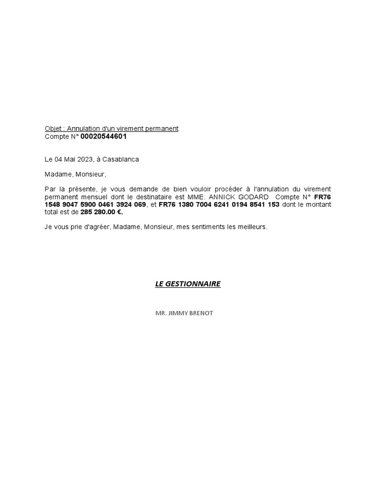 Exemple Demande D Annulation de Virement | PDF