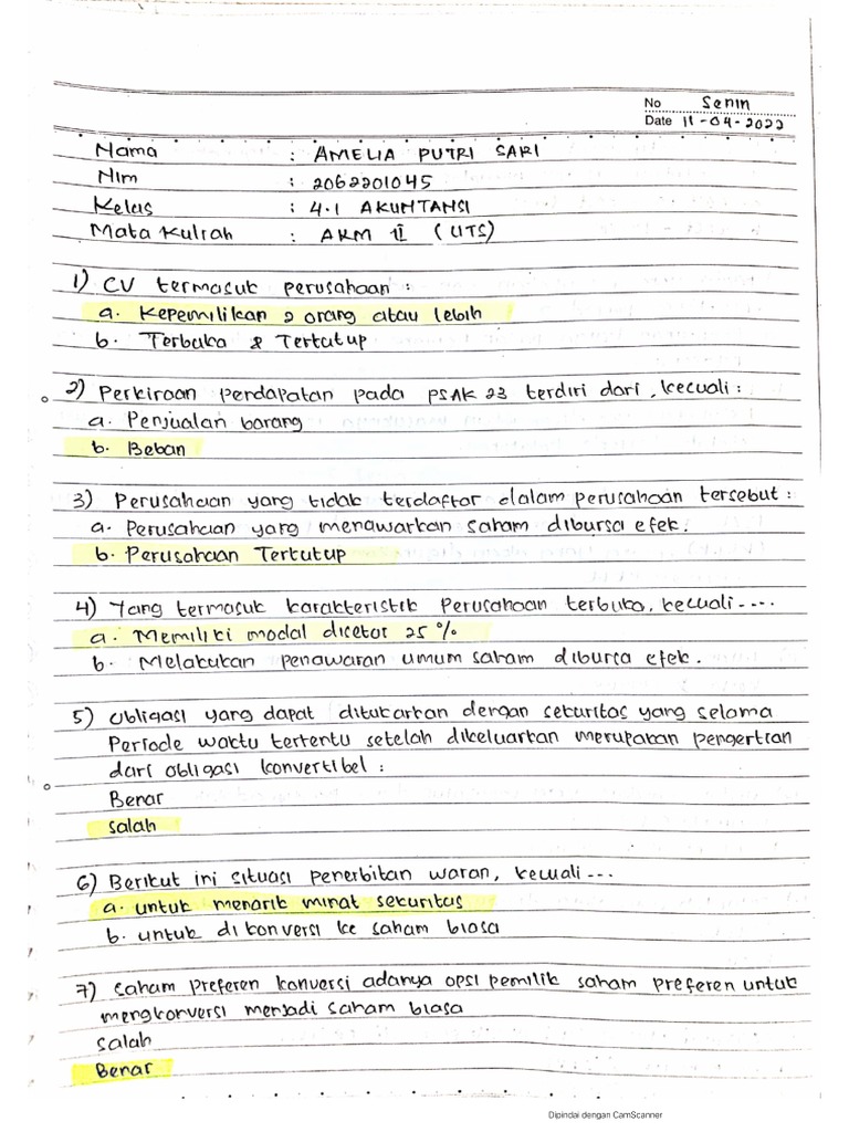 Uts Akm Ii (Amelia Putri Sari - 2062201045) | PDF