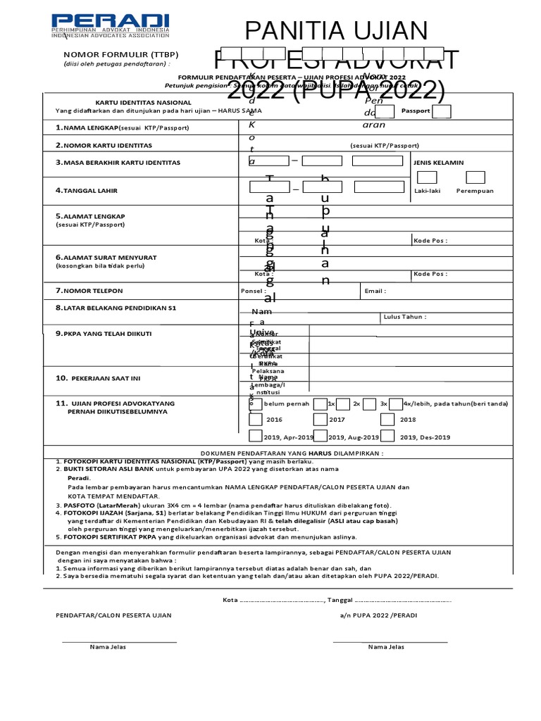 Formulir Pendaftaran Upa | PDF