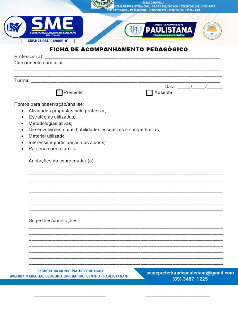 Ficha de Acompanhamento Pedagógico | PDF