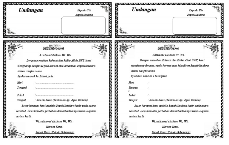 Undangan Selapan Bayi Versi | PDF