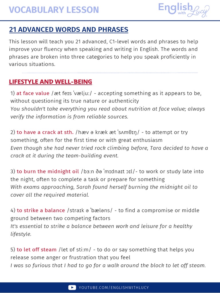 21 Advanced Words and Phrases PDF | PDF