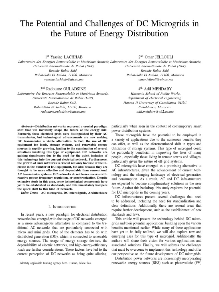 The Potential And Challenges Of Dc Microgrids In Pdf