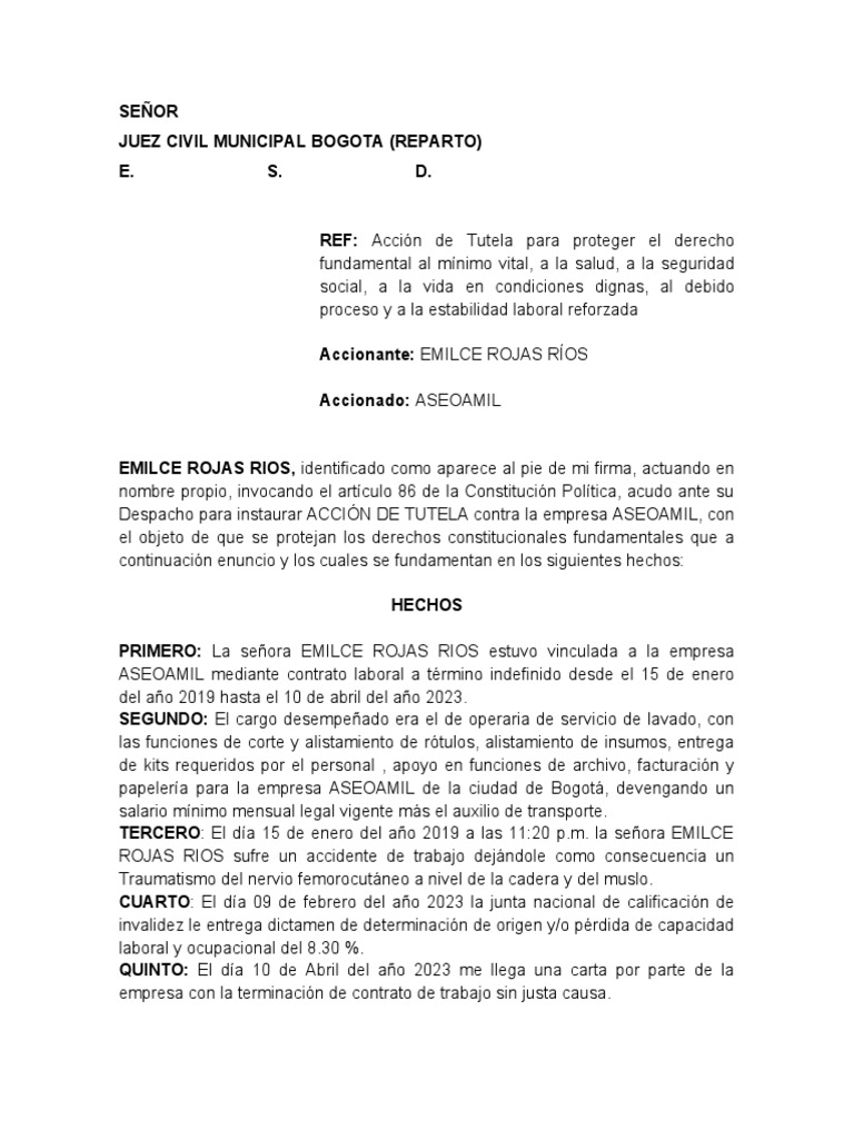 Accion de Tutela Emilce Rojas Rios | PDF