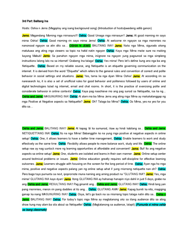 Balitang Ina | PDF | Communication | Human Communication