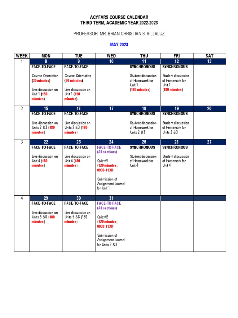 ACYFAR5 Hybrid Course Calendar - Term 3, AY2022-2023-1 | PDF | Financial Statement | Cash Flow ...