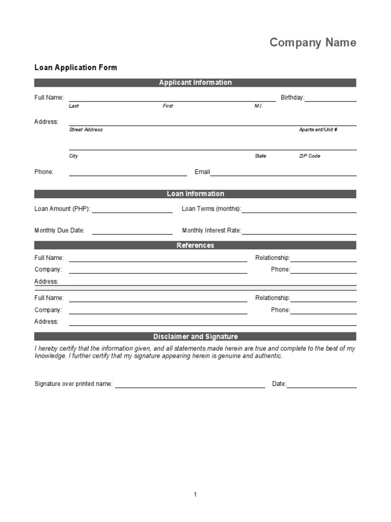 Sample Loan Application Form | PDF