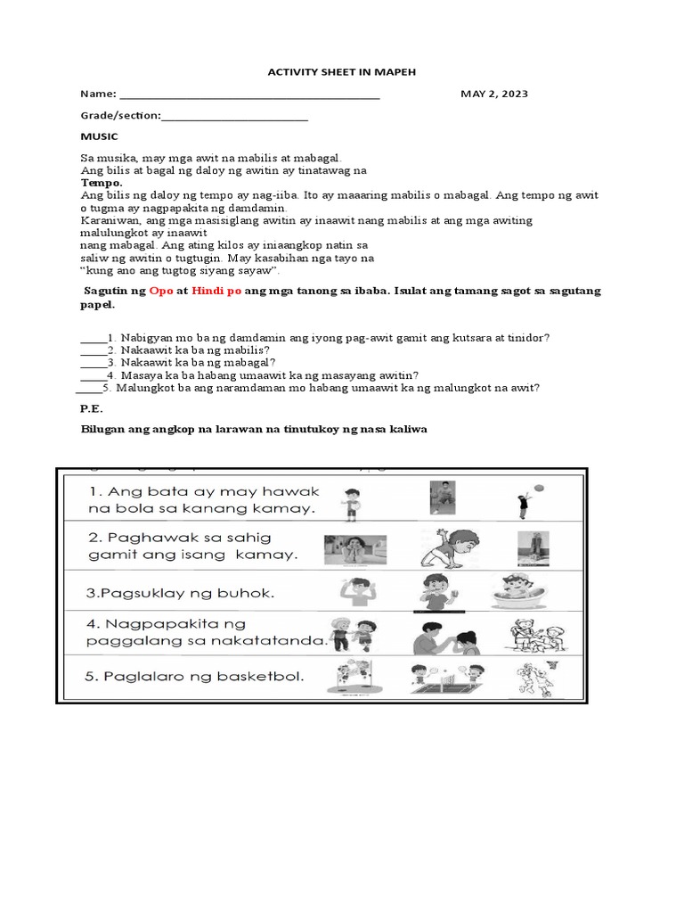 Activity Sheet in Mapeh Week 1 | PDF