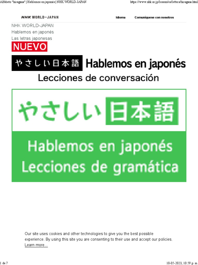 Alfabeto hiragana Hablemos en japonés NHK WORLD-JAPAN | PDF | Idioma japonés | Kanji