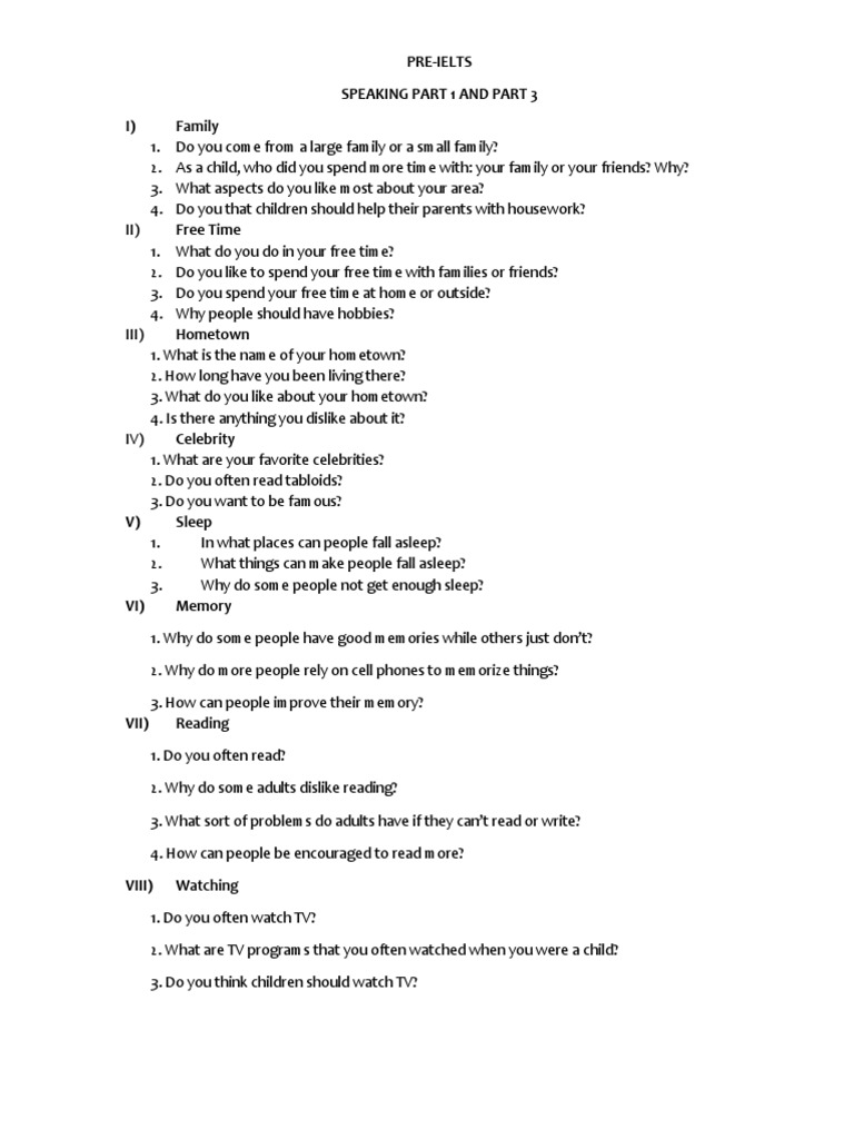 IELTS Speaking Prep Questions | PDF