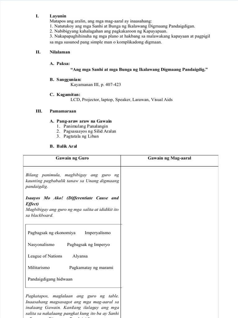Dokumen - Tips - Lesson Plan Kasaysayan NG Mundo Ikalawang Digmaang Pandaigdig | PDF
