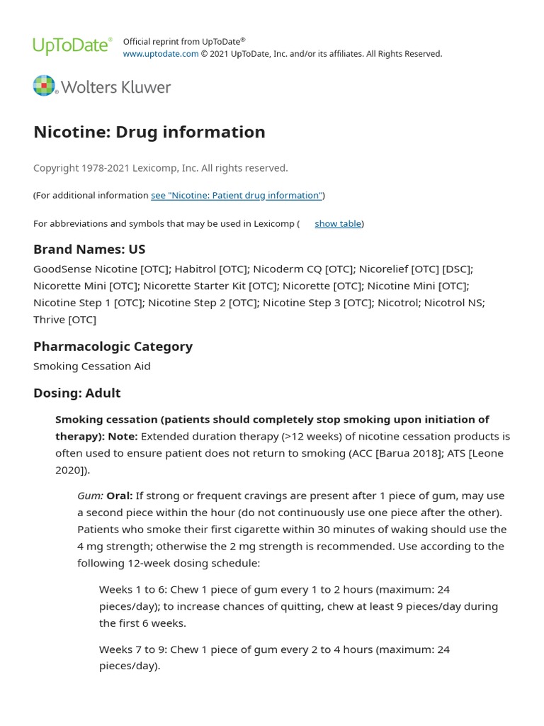 Nicotine - Drug Information - UpToDate | PDF | Nicotine | Pregnancy