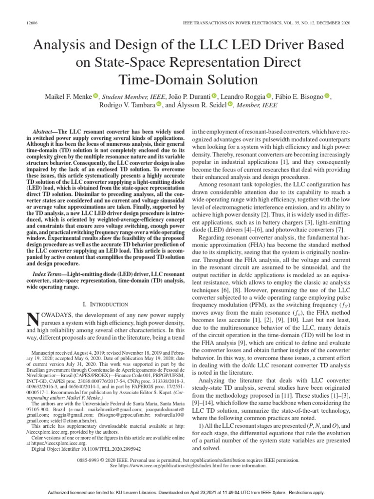 Analysis and Design of The LLC LED Driver Baed On State-Space ... Analysis and Design of The LLC LED Driver Baed On State-Space ...