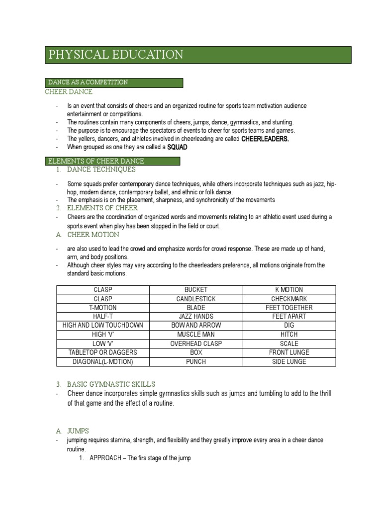 Cheer Dance Techniques and Elements | PDF | Cheerleading | Dances