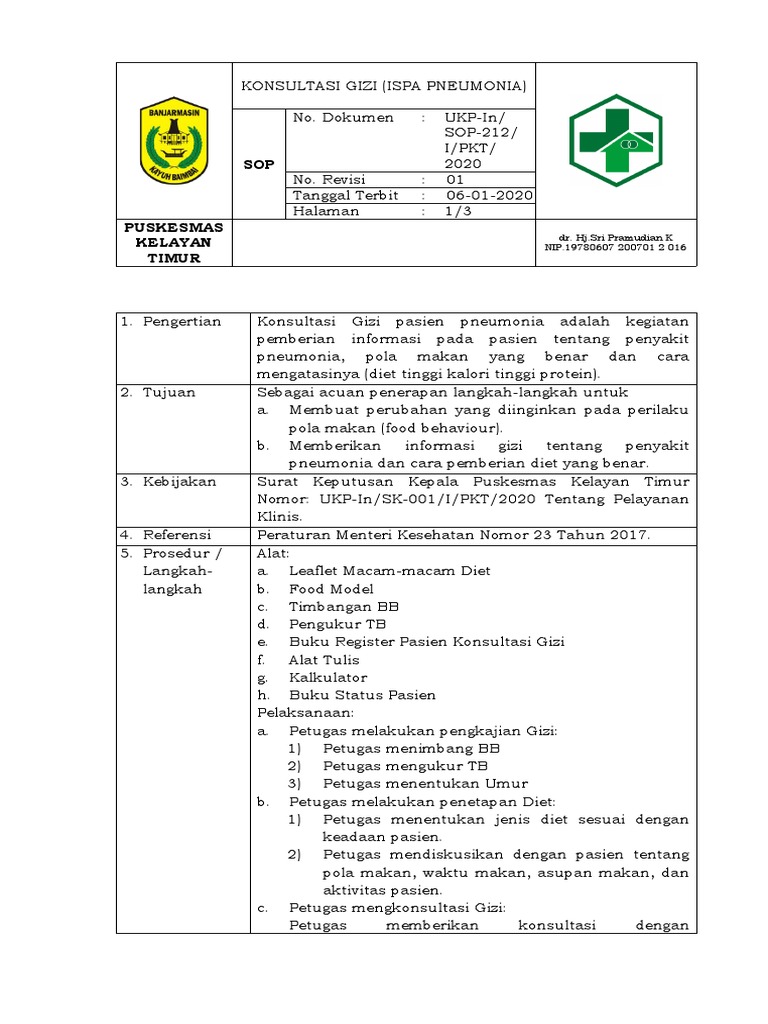 Sop Konsultasi Gizi (Ispa Pneumonia) | PDF