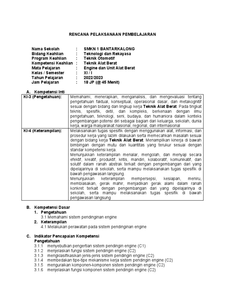 RPP Alat Berat - Engine Dan Unit Alat Berat | PDF